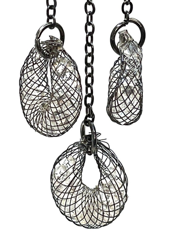 Mid Century Modern Pewter Rock Crystal Mesh Tri Drop … - Gem