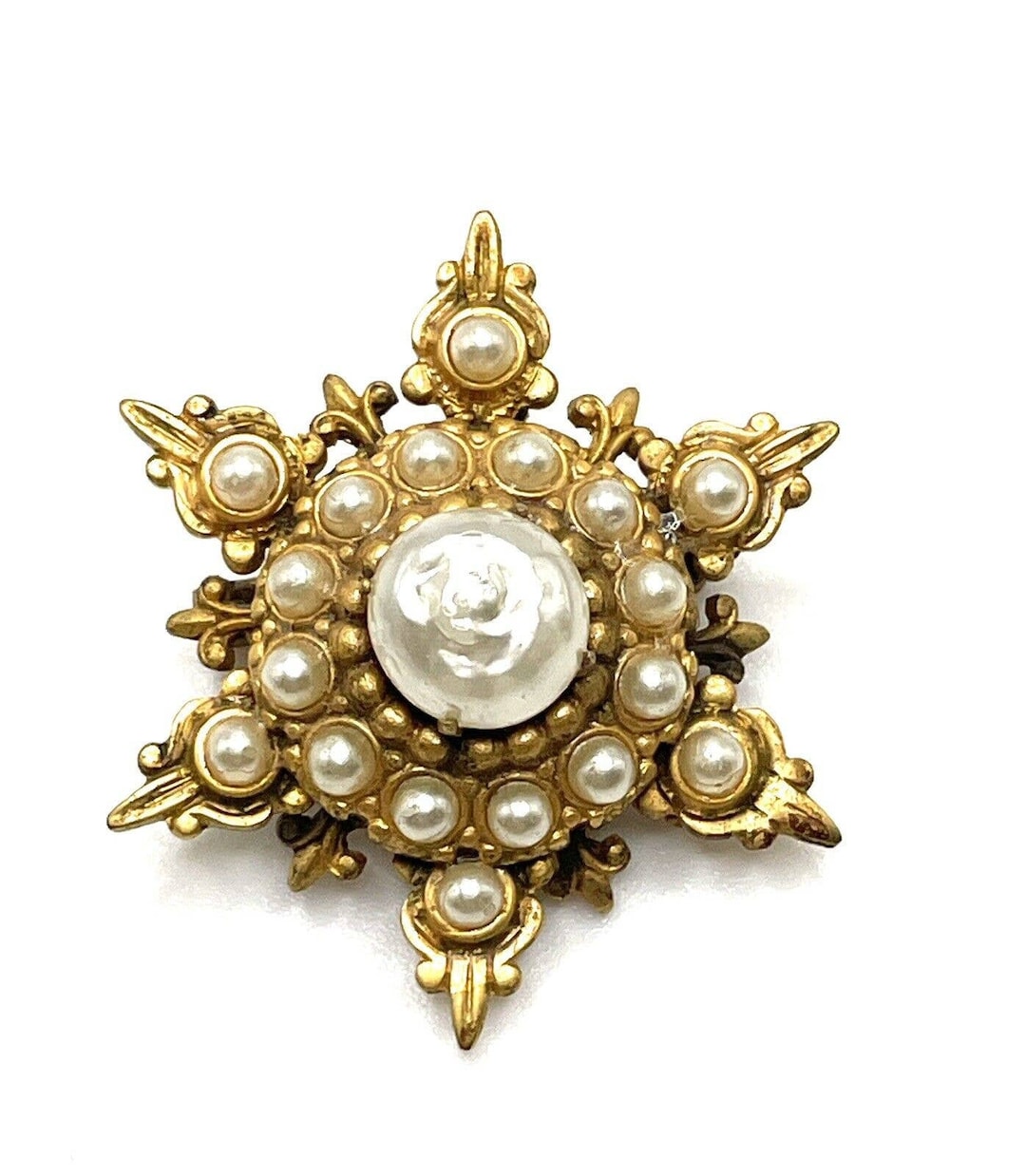 Coro Gold Fleur Del Lis Brooch 3D Atomic Pearl Starburst Pin Vintage - Etsy