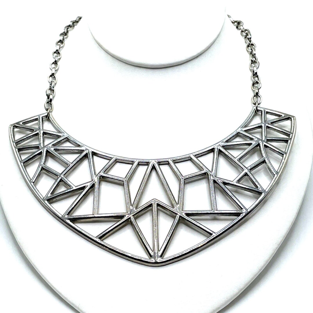 Brutalist Modernist Silver Geometric Angles Bib Collar Necklace ...