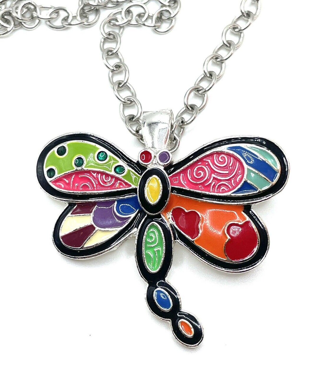 RMN Roman Pop Art Enamel Firefly Pendant Silver Necklace Colorful Large ...