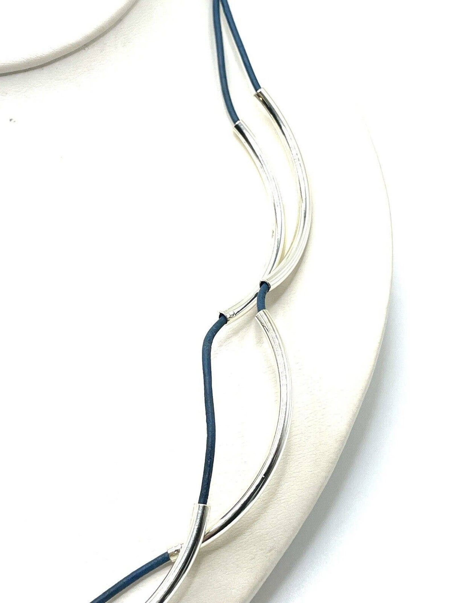 Lizzie James Convertible Necklace Bracelet Teal Leather Silver Wrap ...