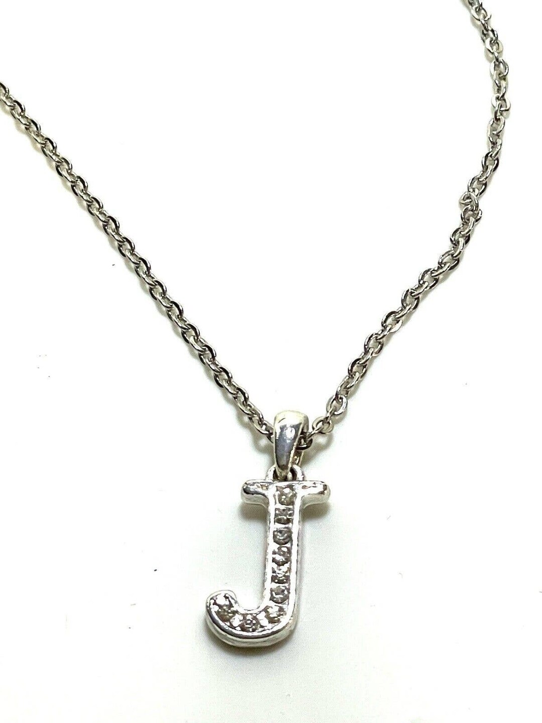 Silver Initial J Letter J Made With Swarovski Crystals Pendant 1990s - Etsy