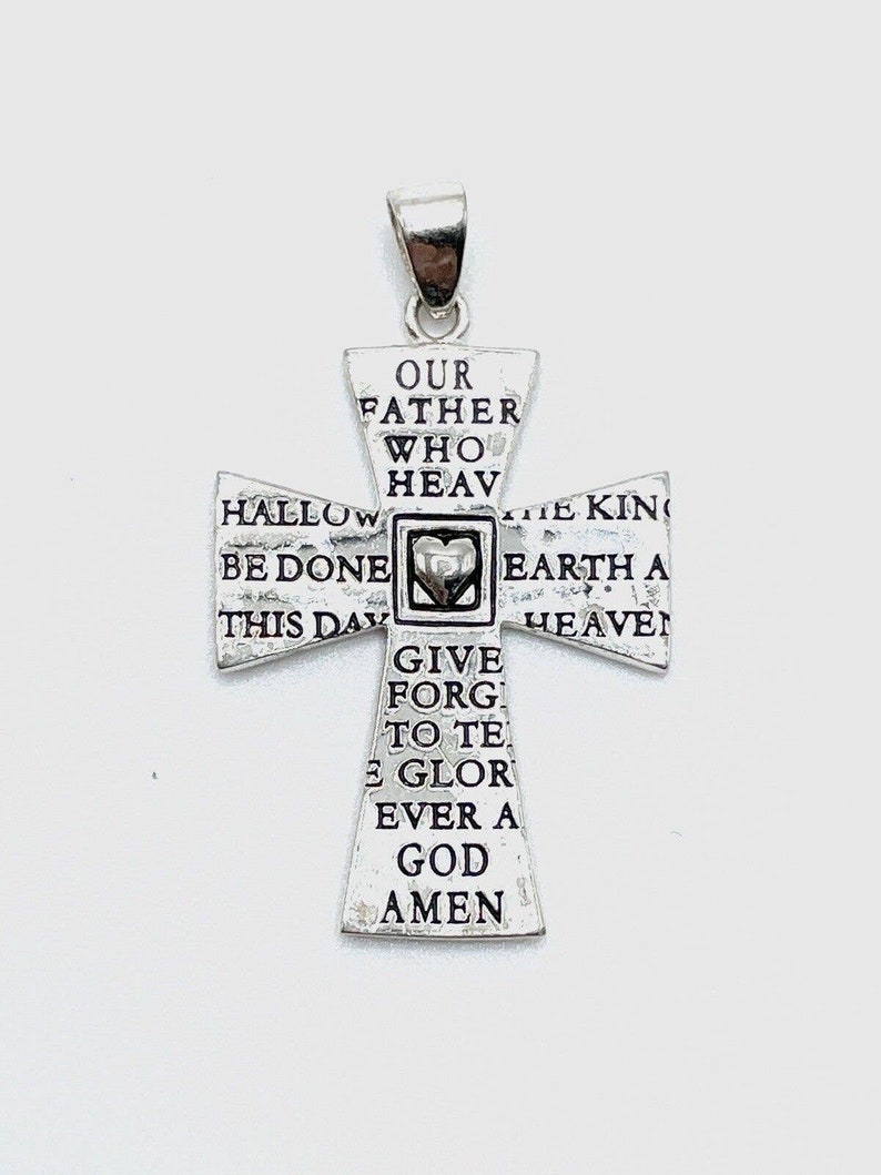 Sterling Silver the Lords Prayer Our Father Holy Cross Pendant ...