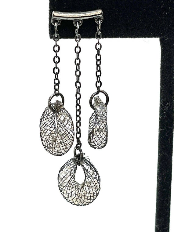 Mid Century Modern Pewter Rock Crystal Mesh Tri Drop … - Gem
