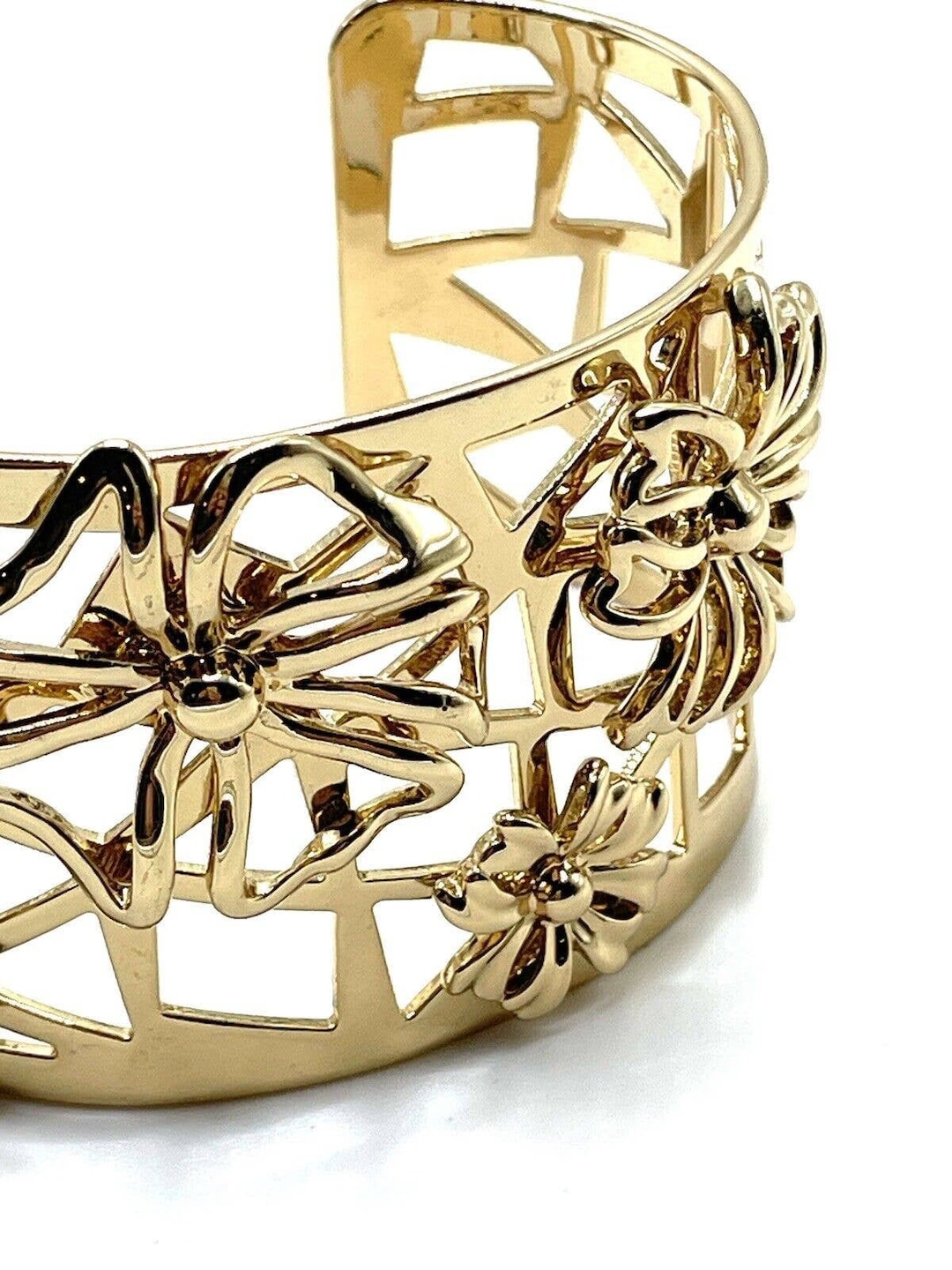Avon Nina Ricci Gold 3D Floral Geometric Wide Cuff Bracelet Vintage - Etsy