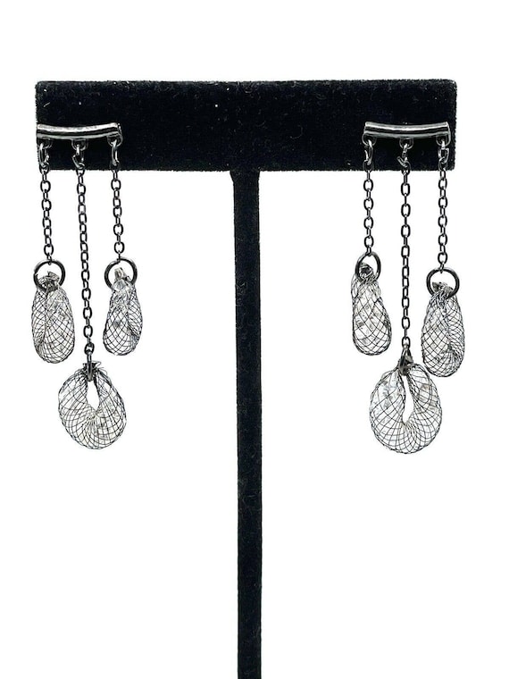 Mid Century Modern Pewter Rock Crystal Mesh Tri Drop … - Gem