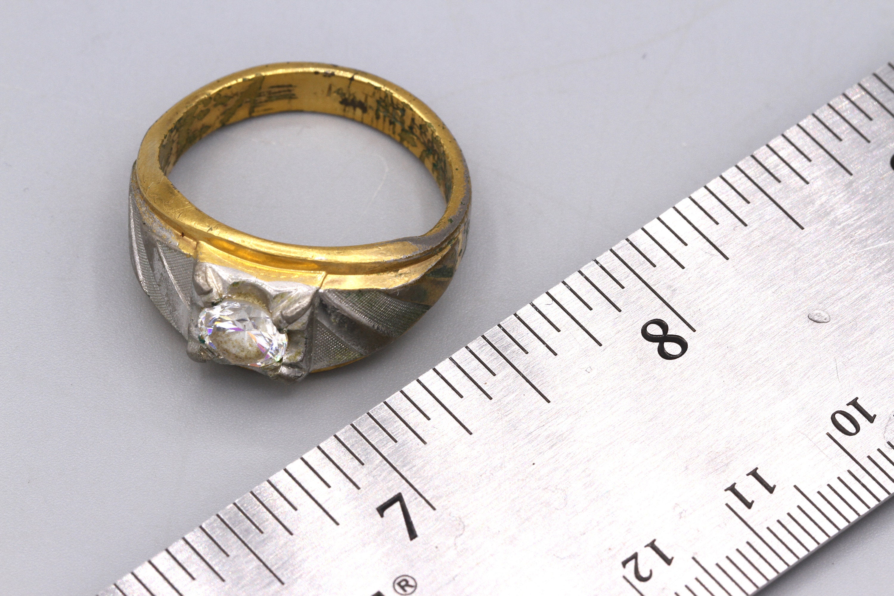 Mens Ring Size 12 and Half, 14KT Electroplate Solitaire Band Ring With ...