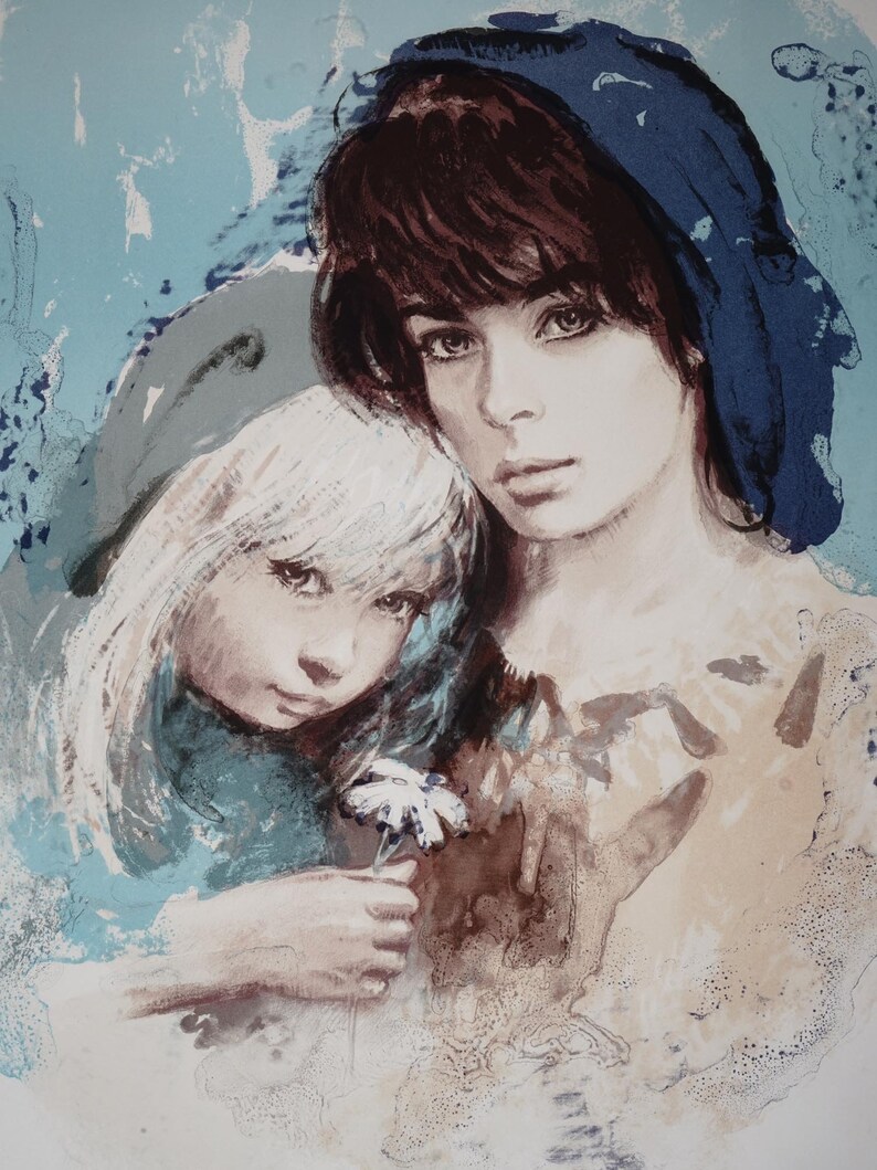 Motherhood, Color Lithograph Print on Paper by Sandu Liberman, A Jewish ...