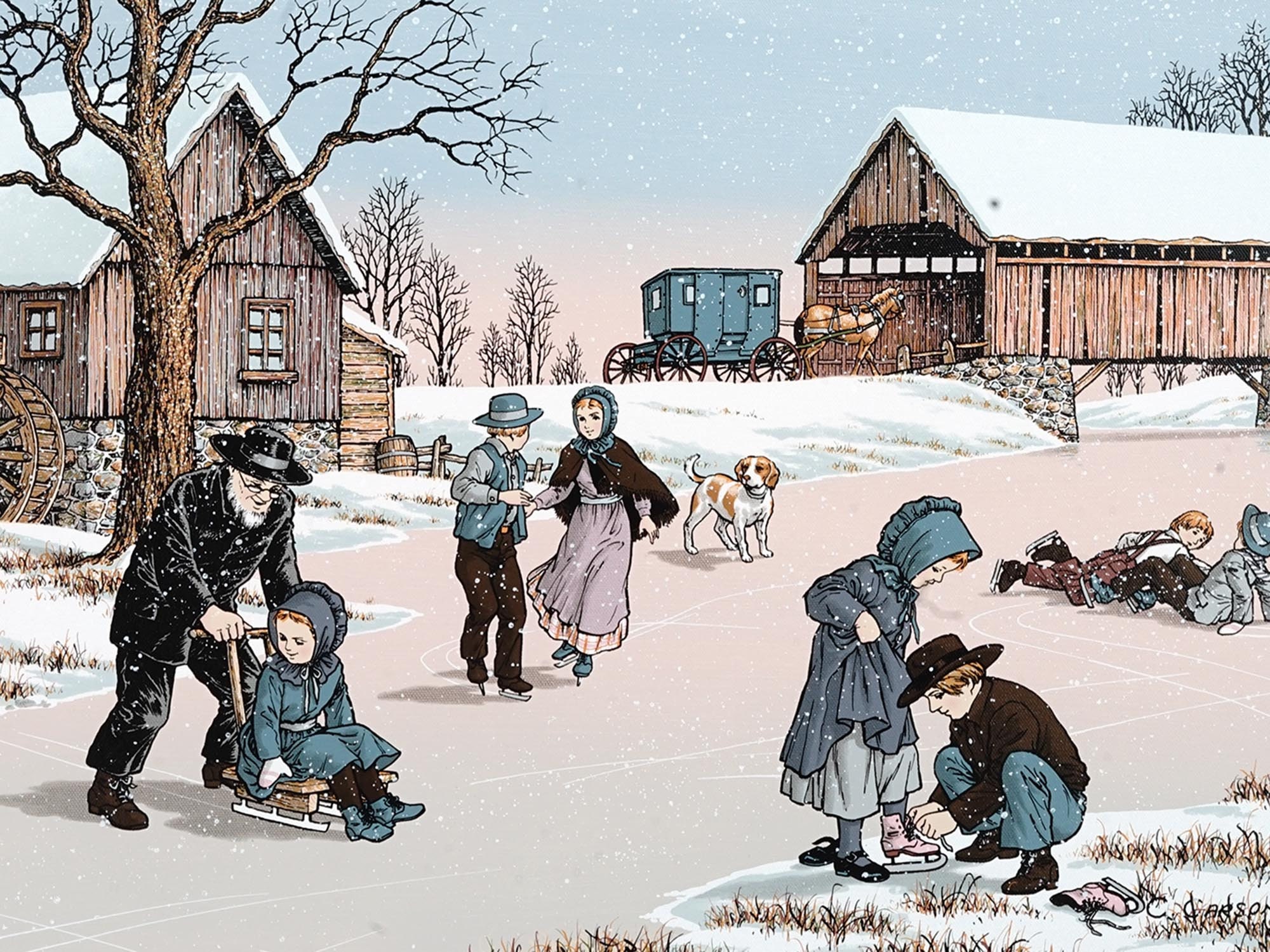 A High Quality Art Print on Canvas With A Farmhouse or Village and ...