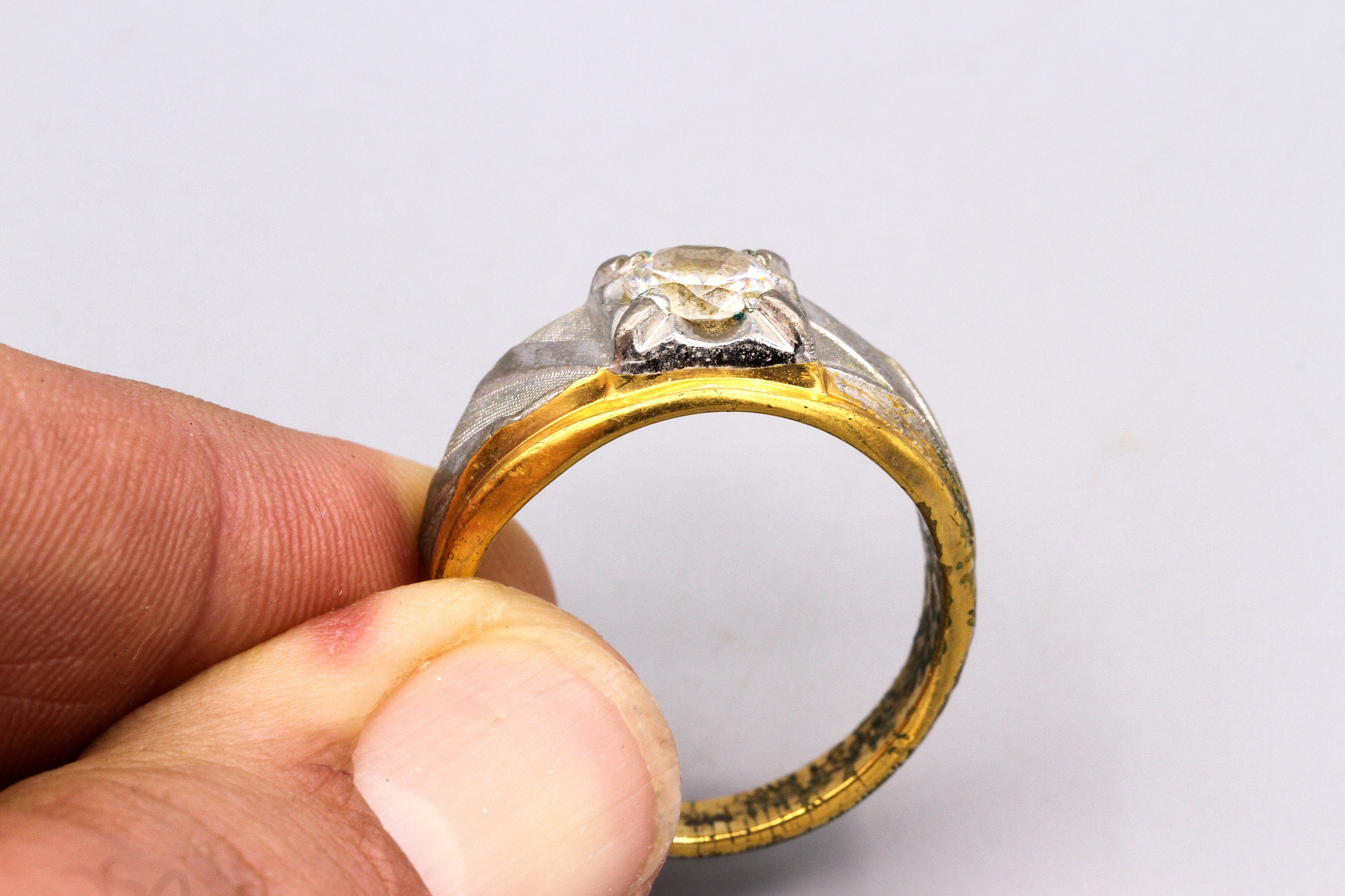 Mens Ring Size 12 and Half, 14KT Electroplate Solitaire Band Ring With ...