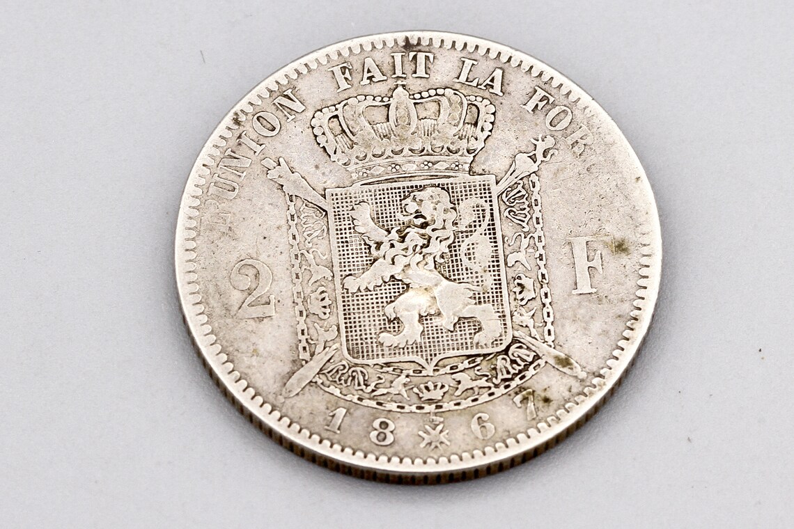 Antique 1867 King Leopold II of Belgium 2 Franc Silver Coin, High Grade ...