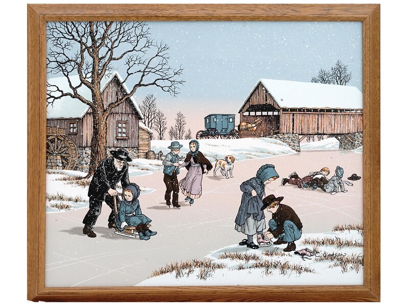 A High Quality Art Print on Canvas With A Farmhouse or Village and ...