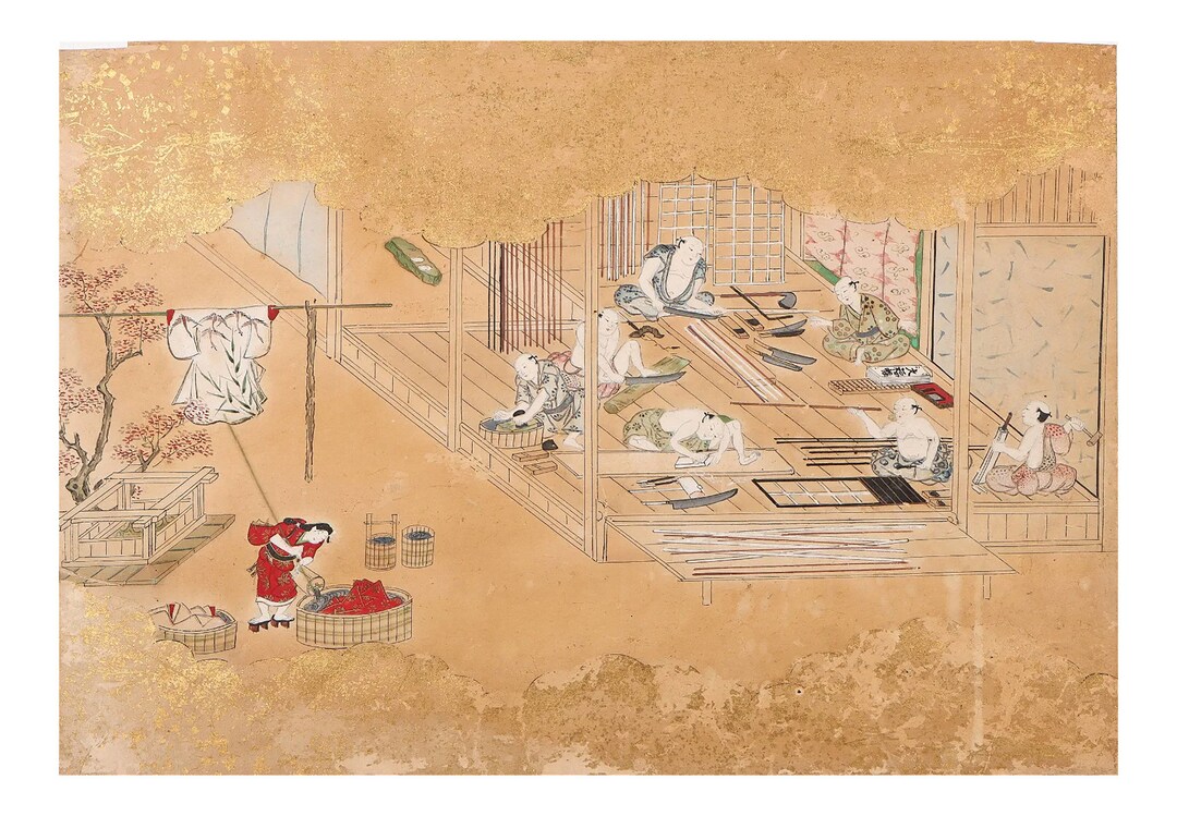 Japanese Emakimono Hand Painted Scroll Fragment Scene With People ...