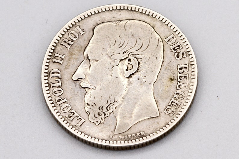 Antique 1867 King Leopold II of Belgium 2 Franc Silver Coin, High Grade ...
