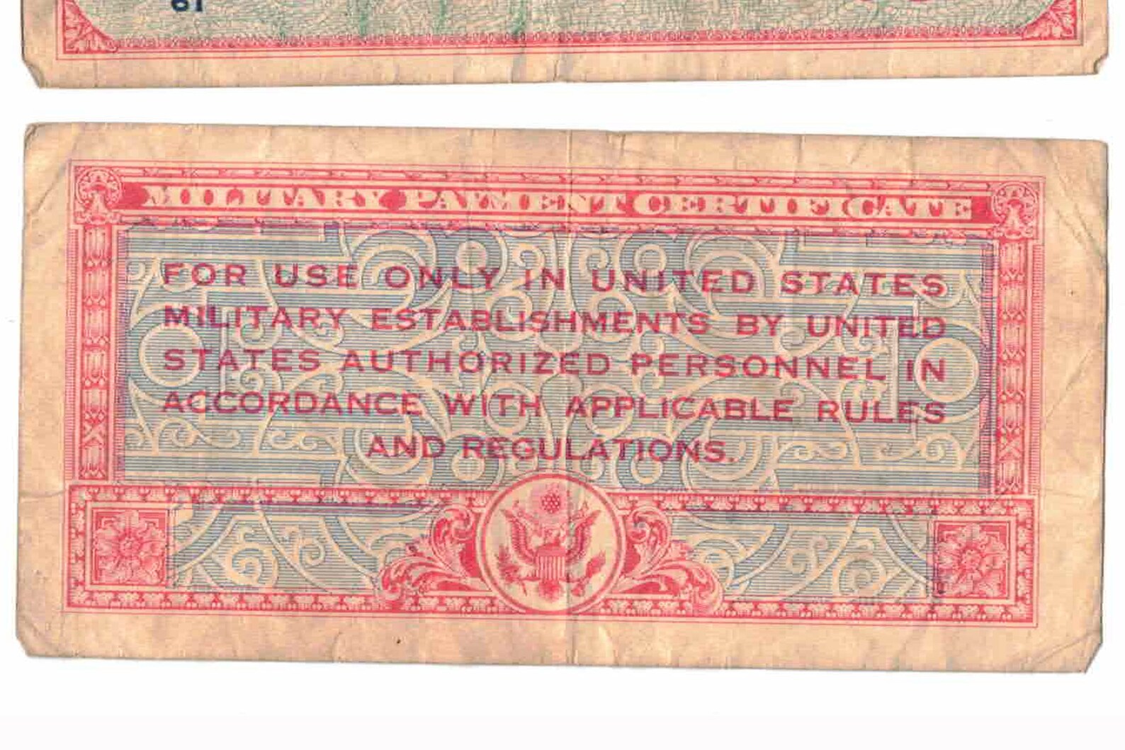 10 Cents Of Dollar Military Payment Certificate Series 471 Red And
