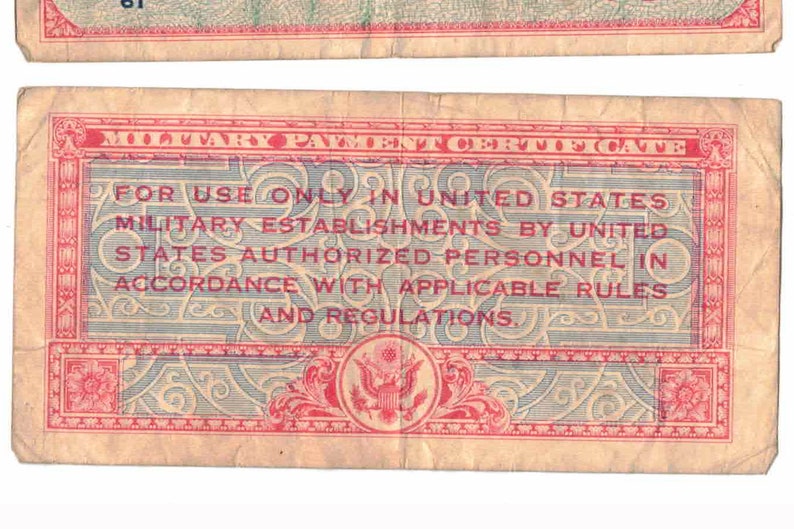 10 Cents of Dollar Military Payment Certificate Series 471, Red and ...