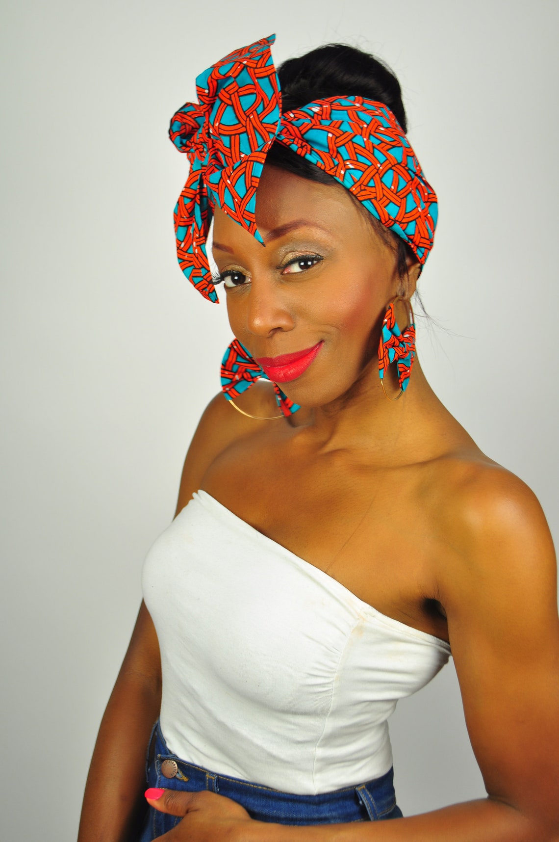 Tafo Africa Head Scarf Africa Head Wrap Orange Ankara | Etsy