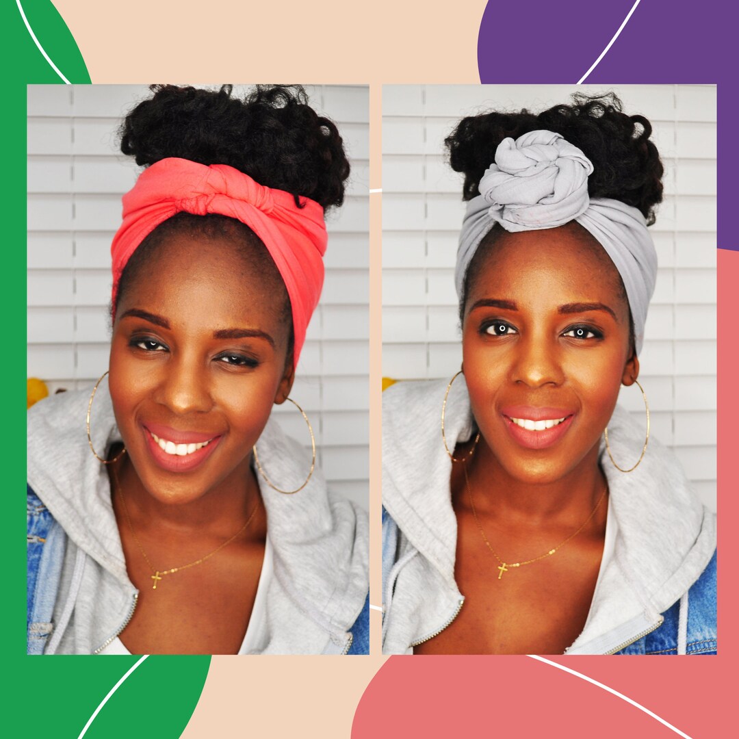 Grey, Coral | Plain Cotton Headscarf | Adult Boho Head Wrap | Light ...