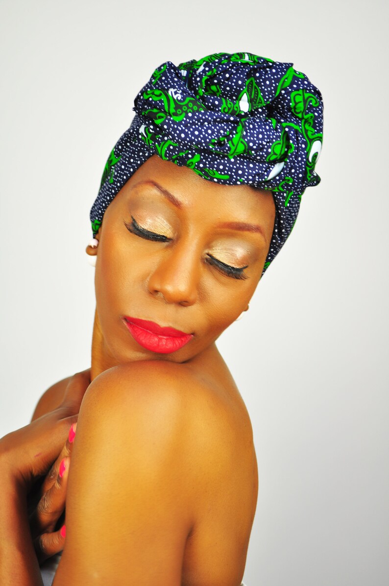 Tafi Africa Head Scarf Blue Africa Head Wrap Green Blue - Etsy Israel