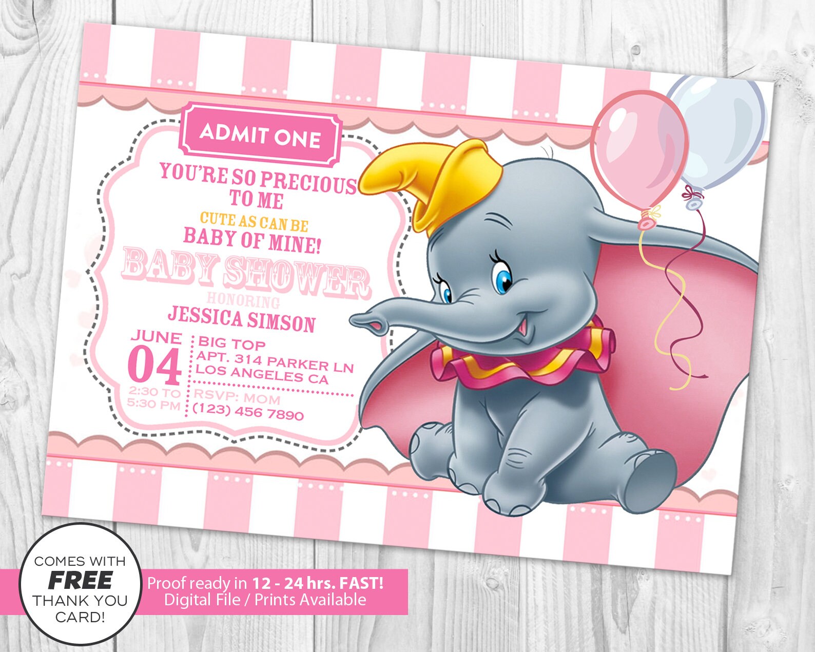 Dumbo Baby Invitation - Etsy