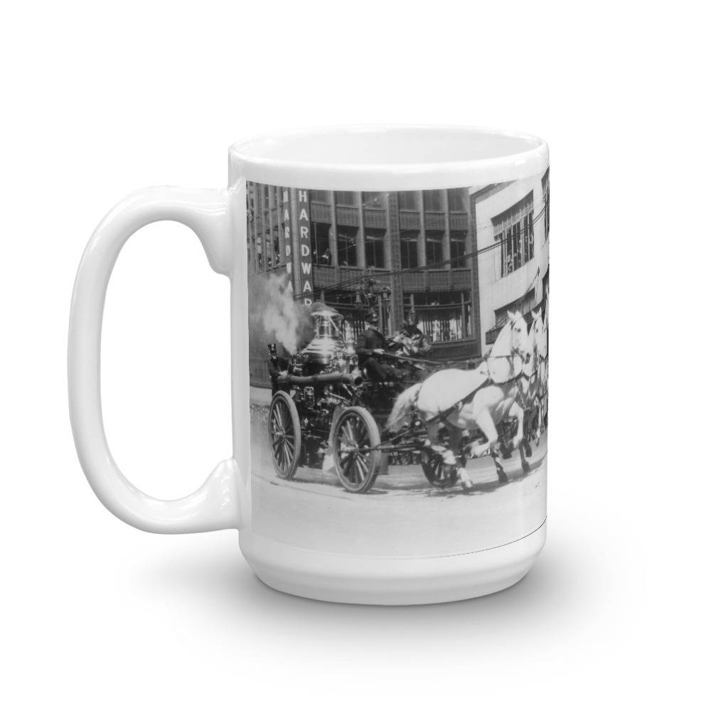 Vintage Photo horse Drawn Fire Engine Mug, Coffee Cup, Vintage Mug ...