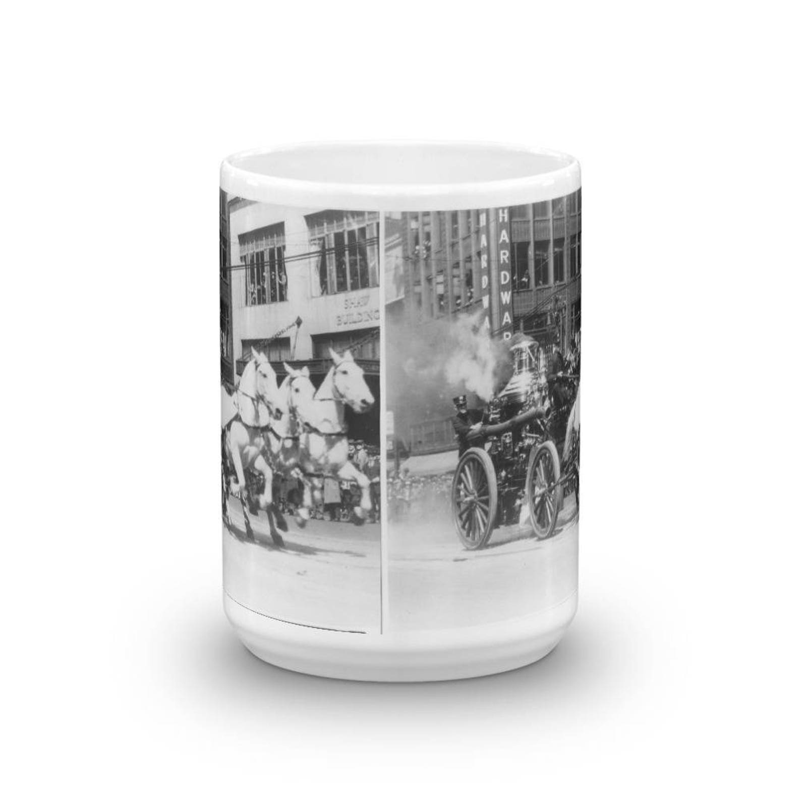 Vintage Photo horse Drawn Fire Engine Mug, Coffee Cup, Vintage Mug ...