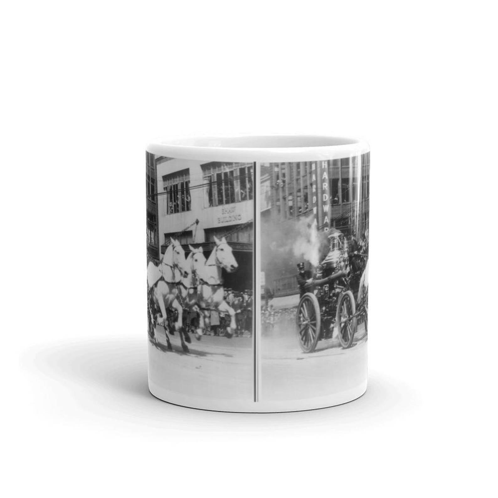 Vintage Photo horse Drawn Fire Engine Mug, Coffee Cup, Vintage Mug ...