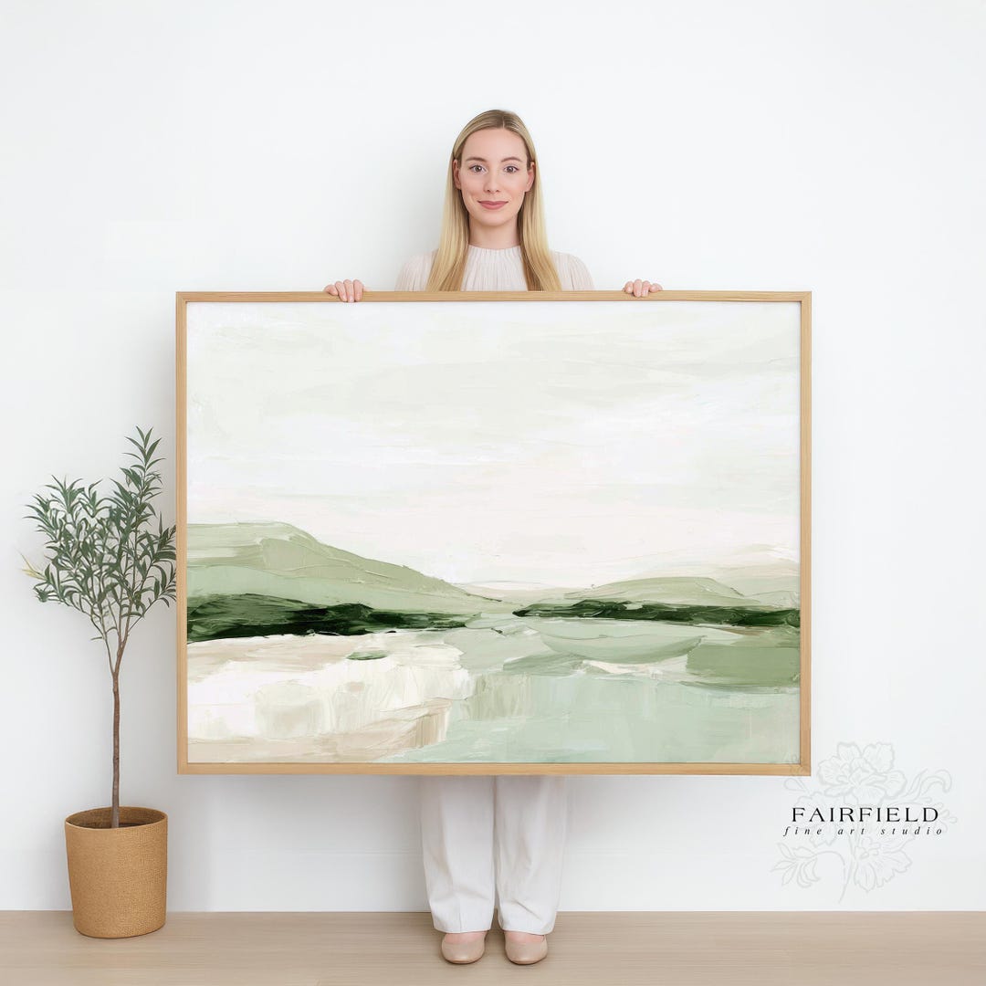 Earthy Green Landscape Giclée Canvas Print - Framed Minimalist Wall Art ...