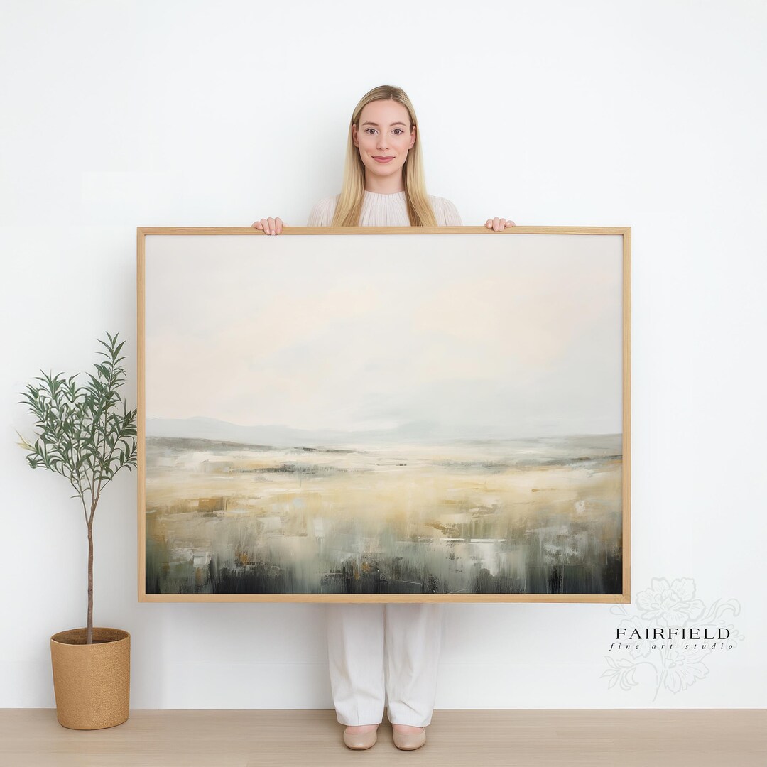 Neutral Abstract Landscape Art Print, Soft Beige & Grey Painting for ...