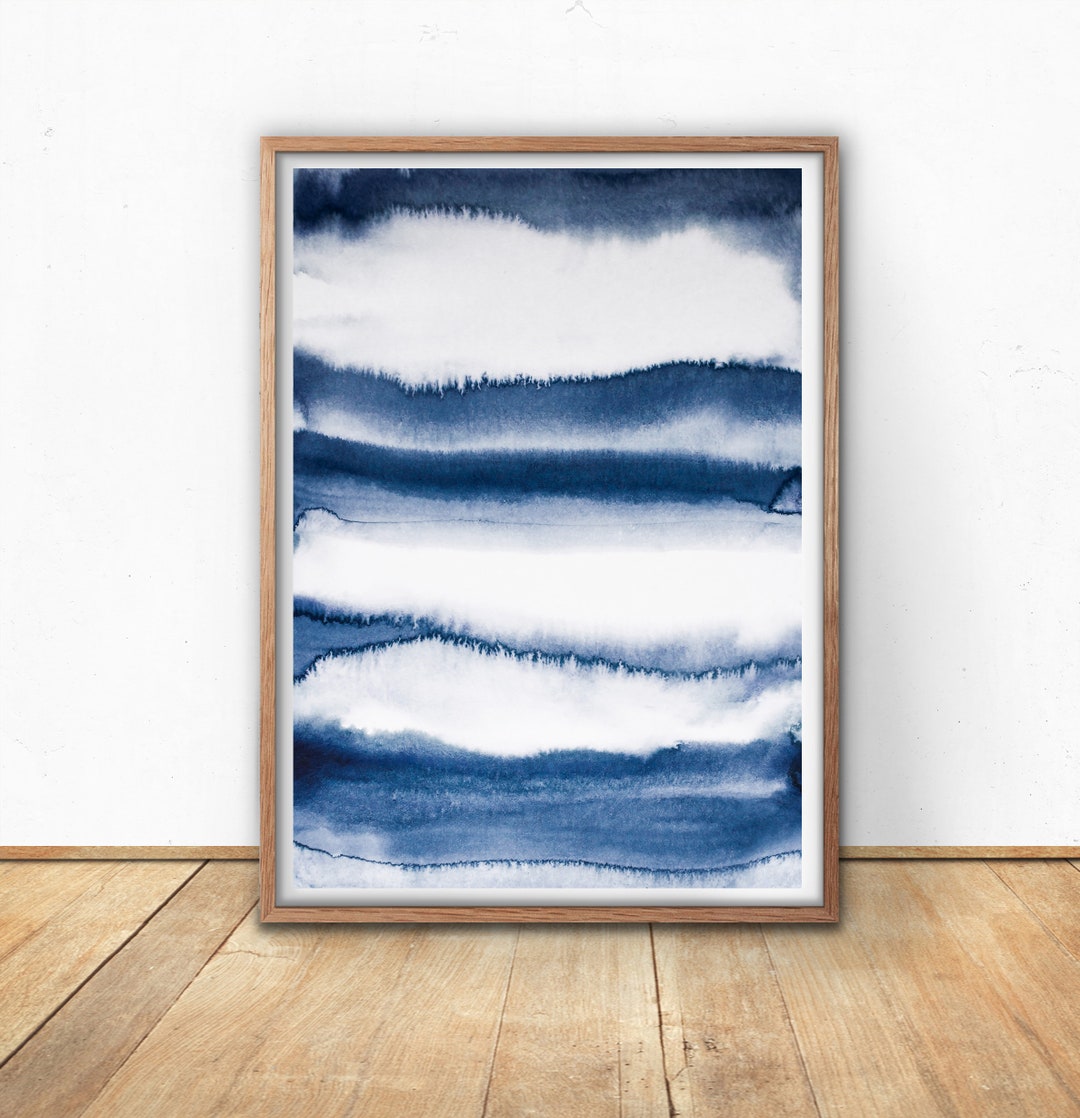 Navy Abstract Print, Digital Download, Watercolour Print, Blue Painting ...