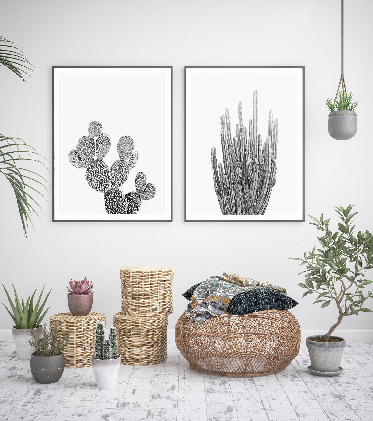 Boho Cactus Decor Printable Wall Art Set - Etsy