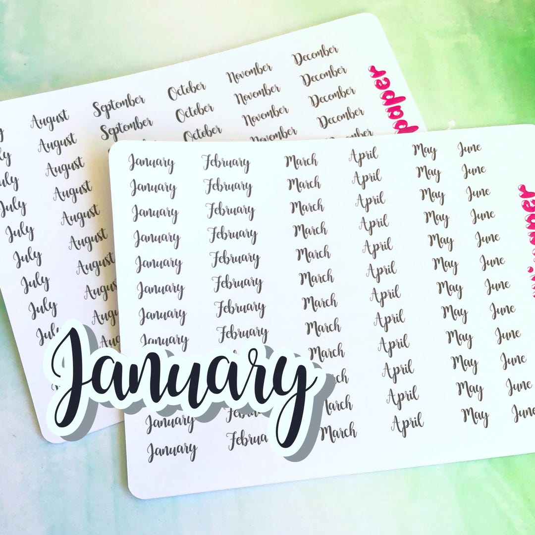 SMALL Months of the Year, Bujo Stickers, Planner Stickers UK, Script ...