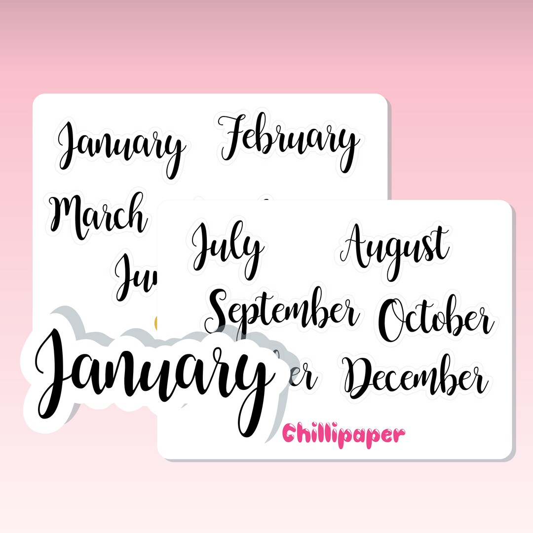 LARGE Months of the Year, Bujo Stickers, Planner Stickers, Script ...