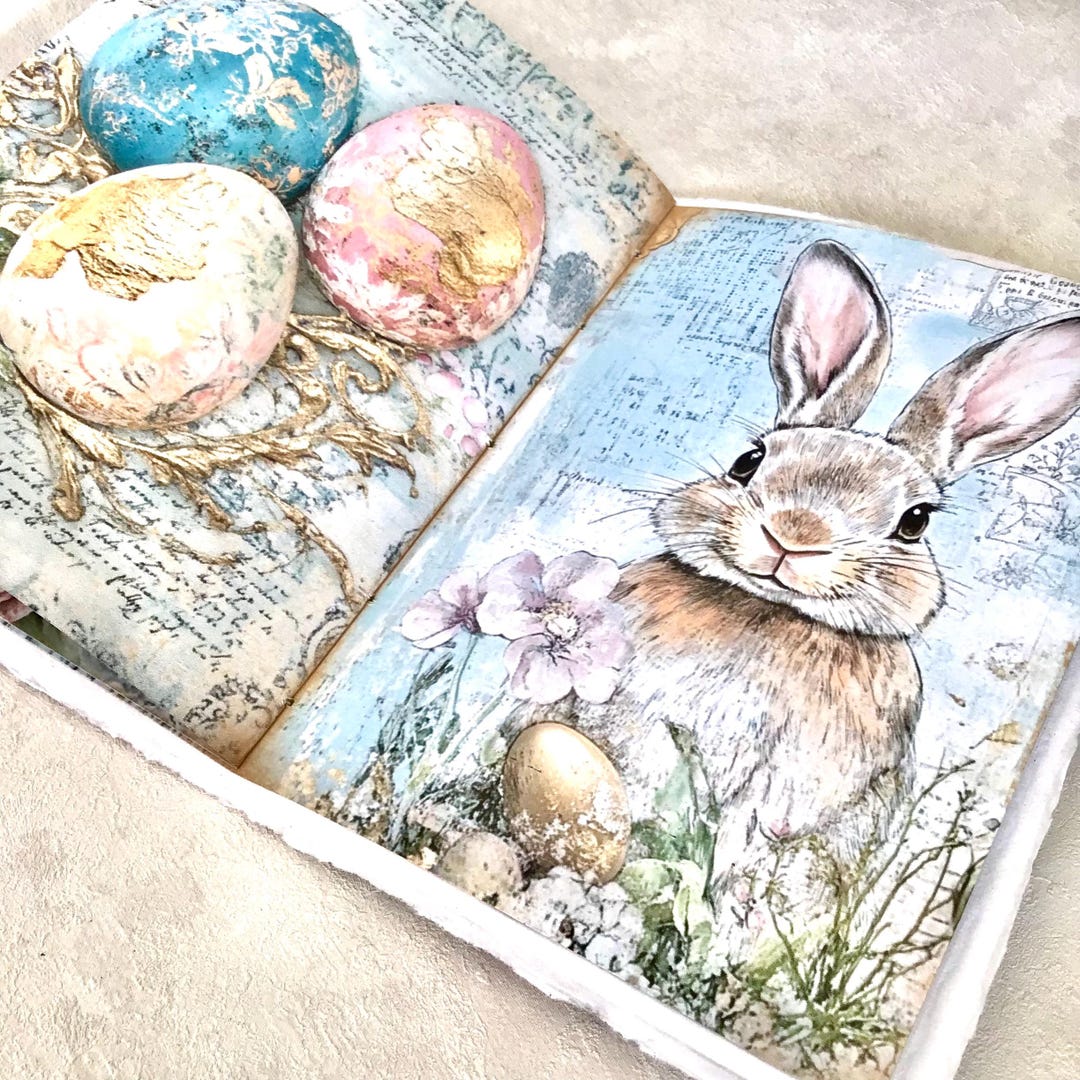 Easter Bunny, Chicks, Eggs and Floral Junk Journal With Handmade Paper ...
