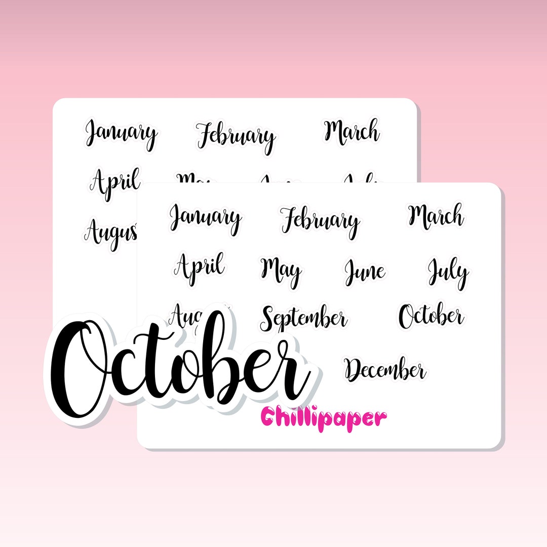 Months of the Year Stickers, Calender Stickers, Bujo, Planner, Script ...