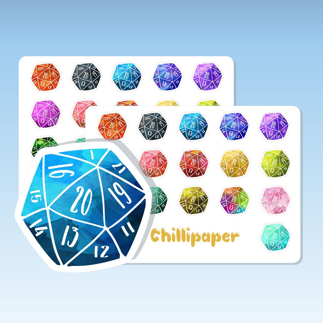 Dnd Dice Stickers, D20 Sticker, Dungeons and Dragons Stickers, Magic ...