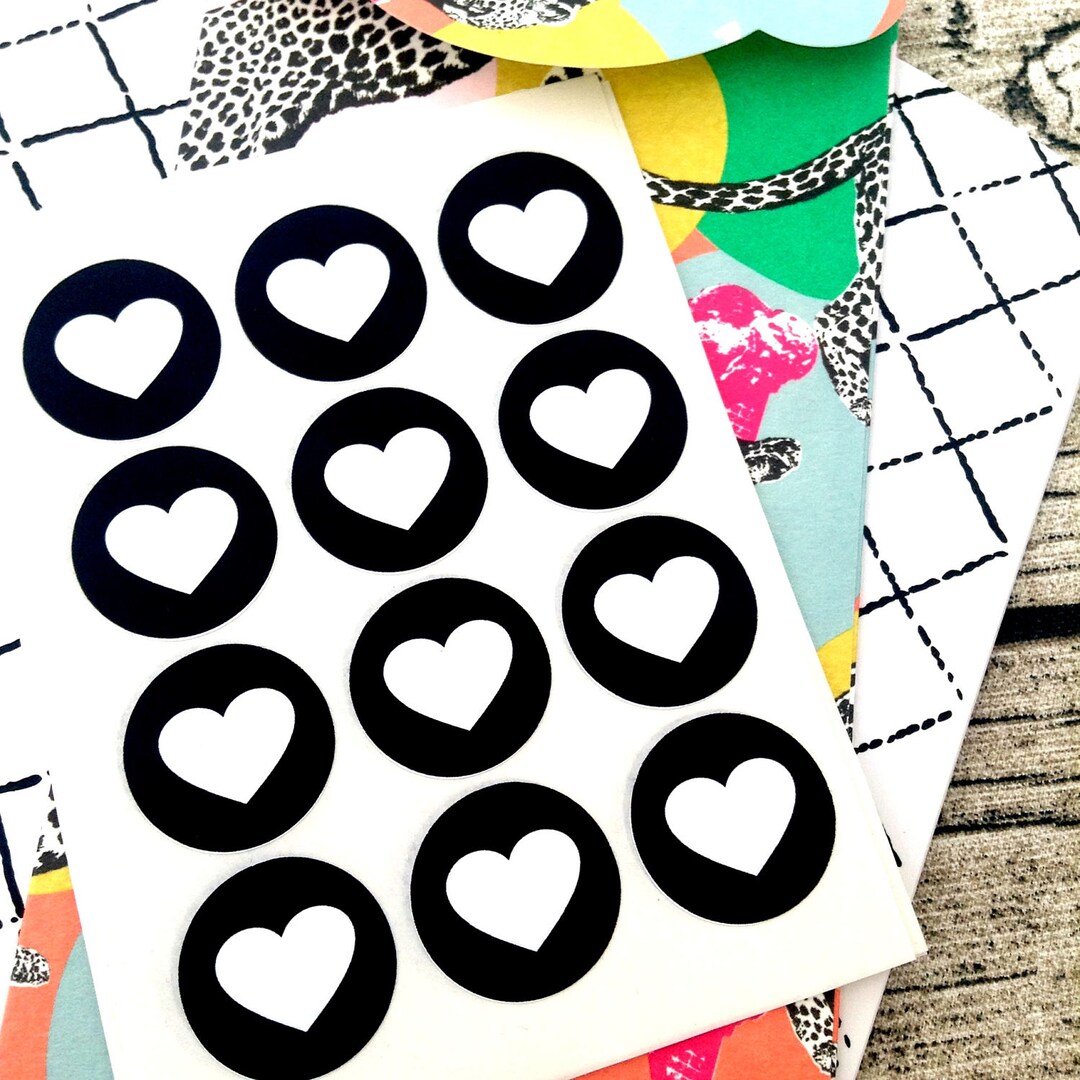 Black and White Heart Sticker, Heart Envelope Seal, White Heart Seal ...