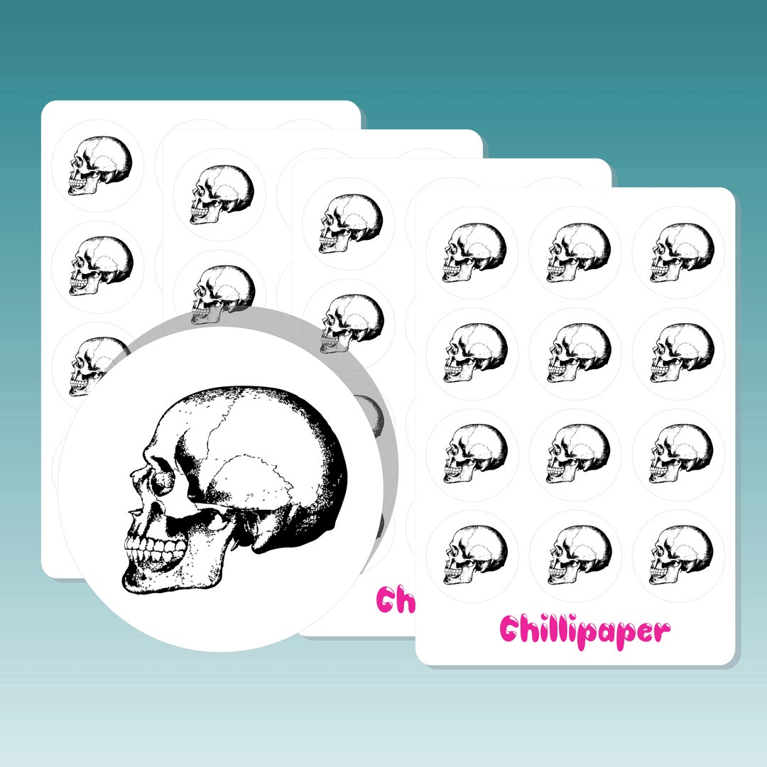 Black and White Skull Sticker for Halloween, Party Favours, Gift Bag ...
