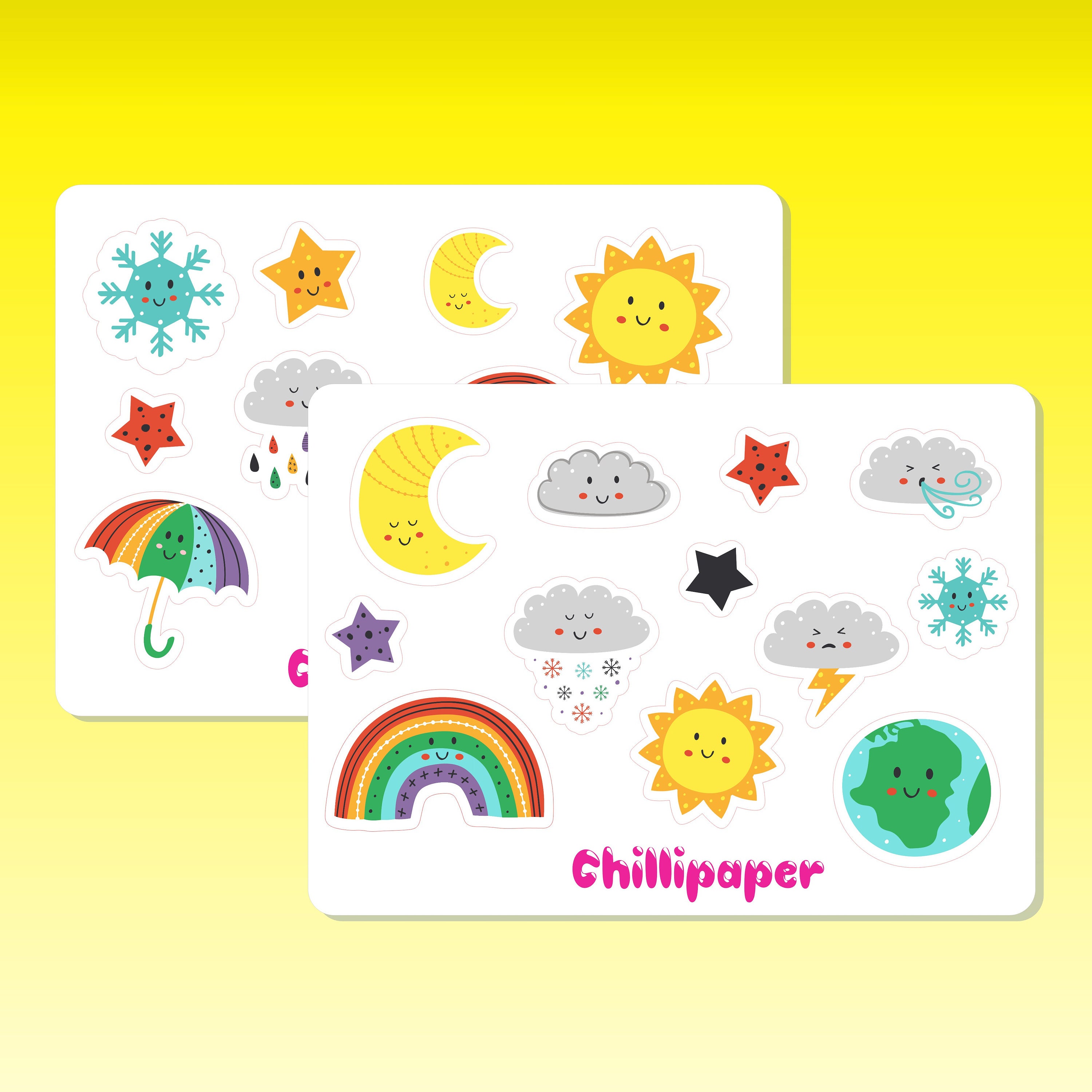 Cute Weather Stickers, Rainbow, Clouds, Cute Kawaii Planner Stickers ...