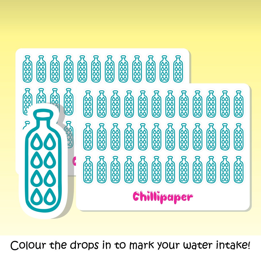 Water Bottle, Hydrate, Stickers, Colour Choice, Health Planner Stickers ...