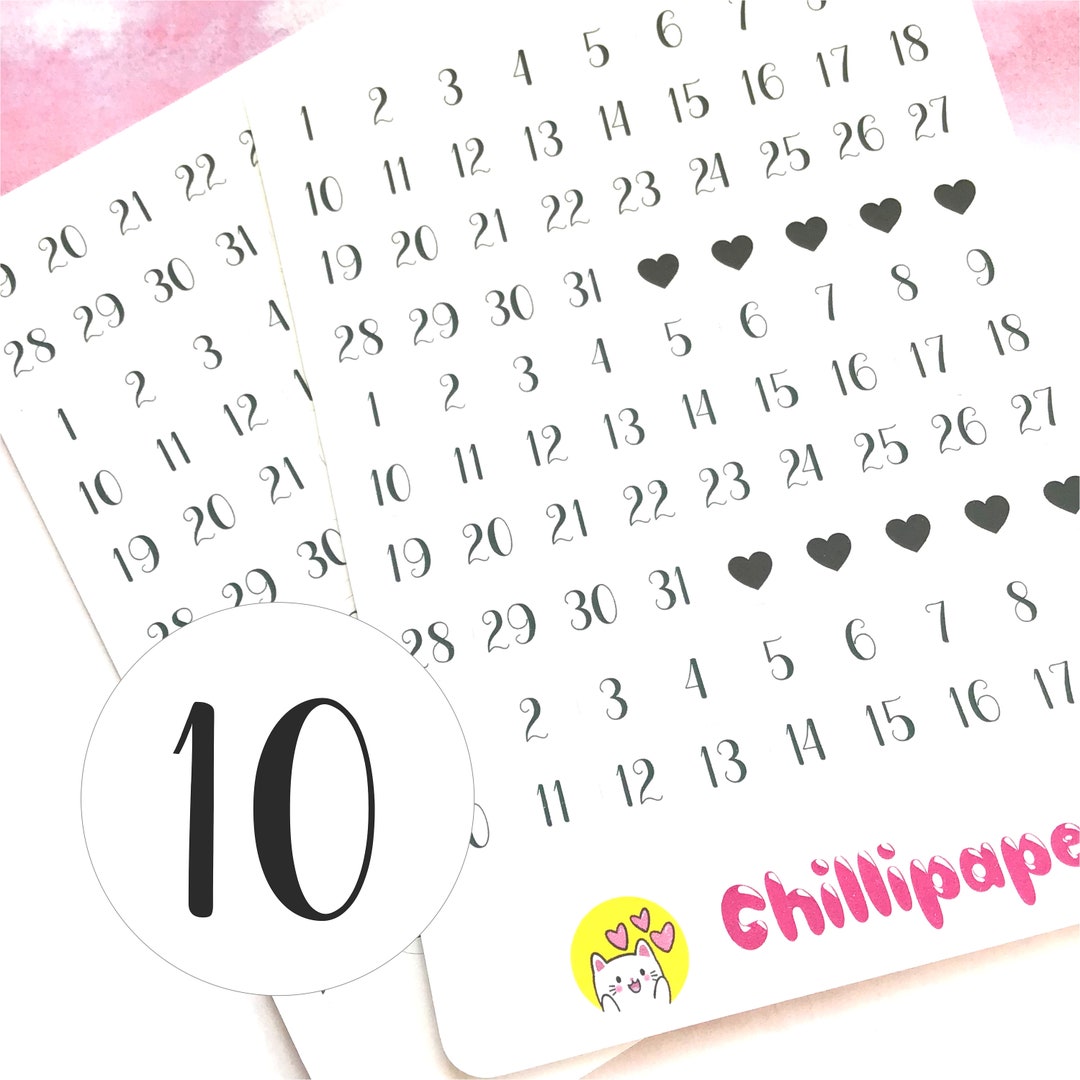 Round Date Number Stickers, Monthly Planner Stickers, Bujo, Script ...
