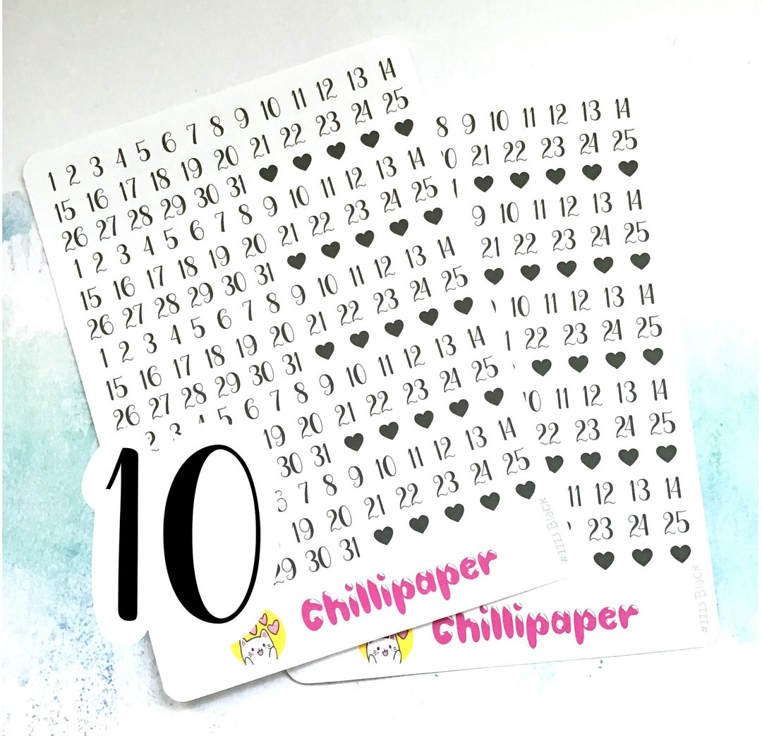 Date Number Stickers, Monthly Planner Stickers, Bujo, Script, Choose ...
