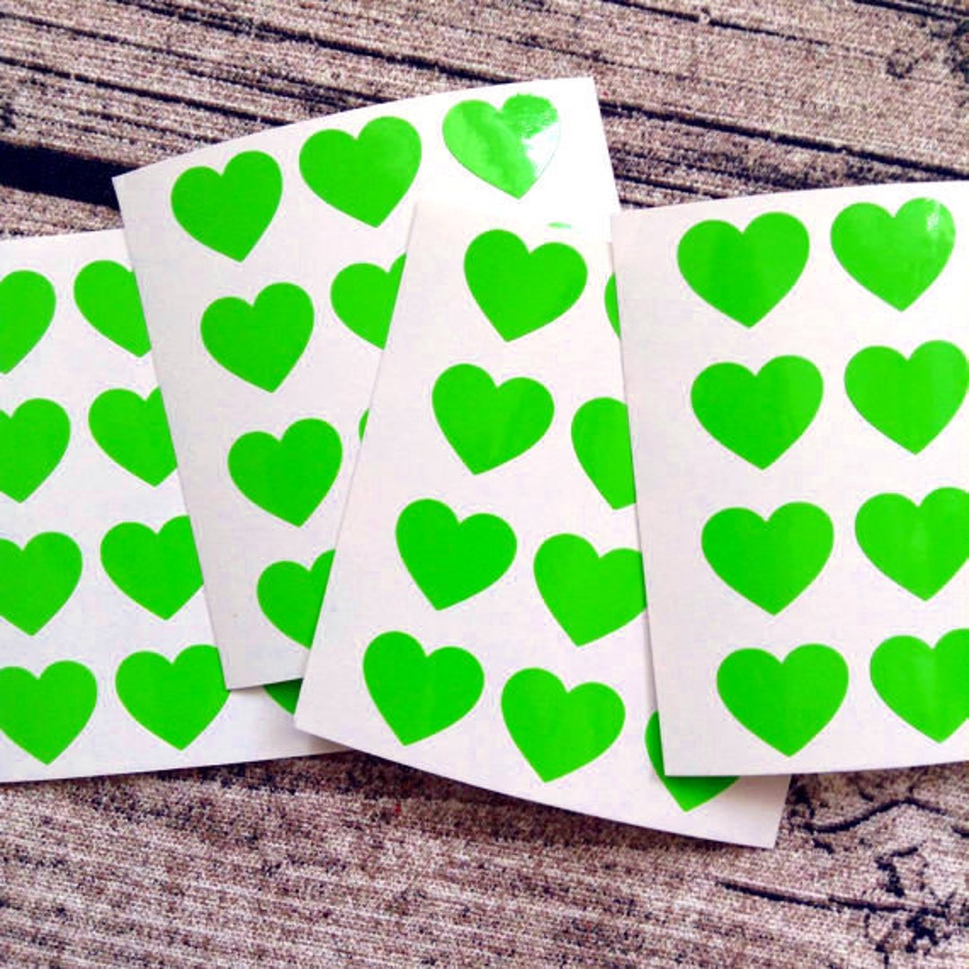 48 Green Heart Stickers, Green Heart Mini Decals, Green Heart Envelope ...