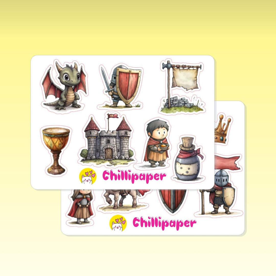 Medieval Fantasy Planner Stickers, Knight, Wizard, Princess, Dragon ...