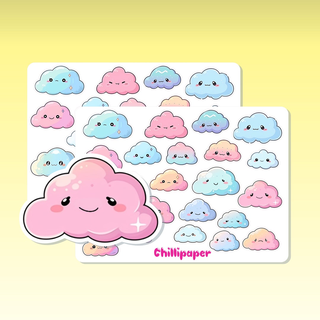 Super Cute Cloud Stickers, Pastel Weather, Whimsical Planner Decoration ...