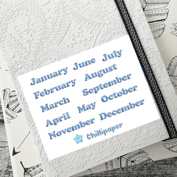 Bullet Journal Blue Months of the Year Watercolor Headers | Etsy
