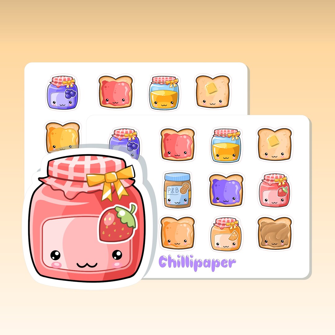 Peanut Butter and Jam Stickers UK, Jello, Toast, Food, Cute Kawaii ...
