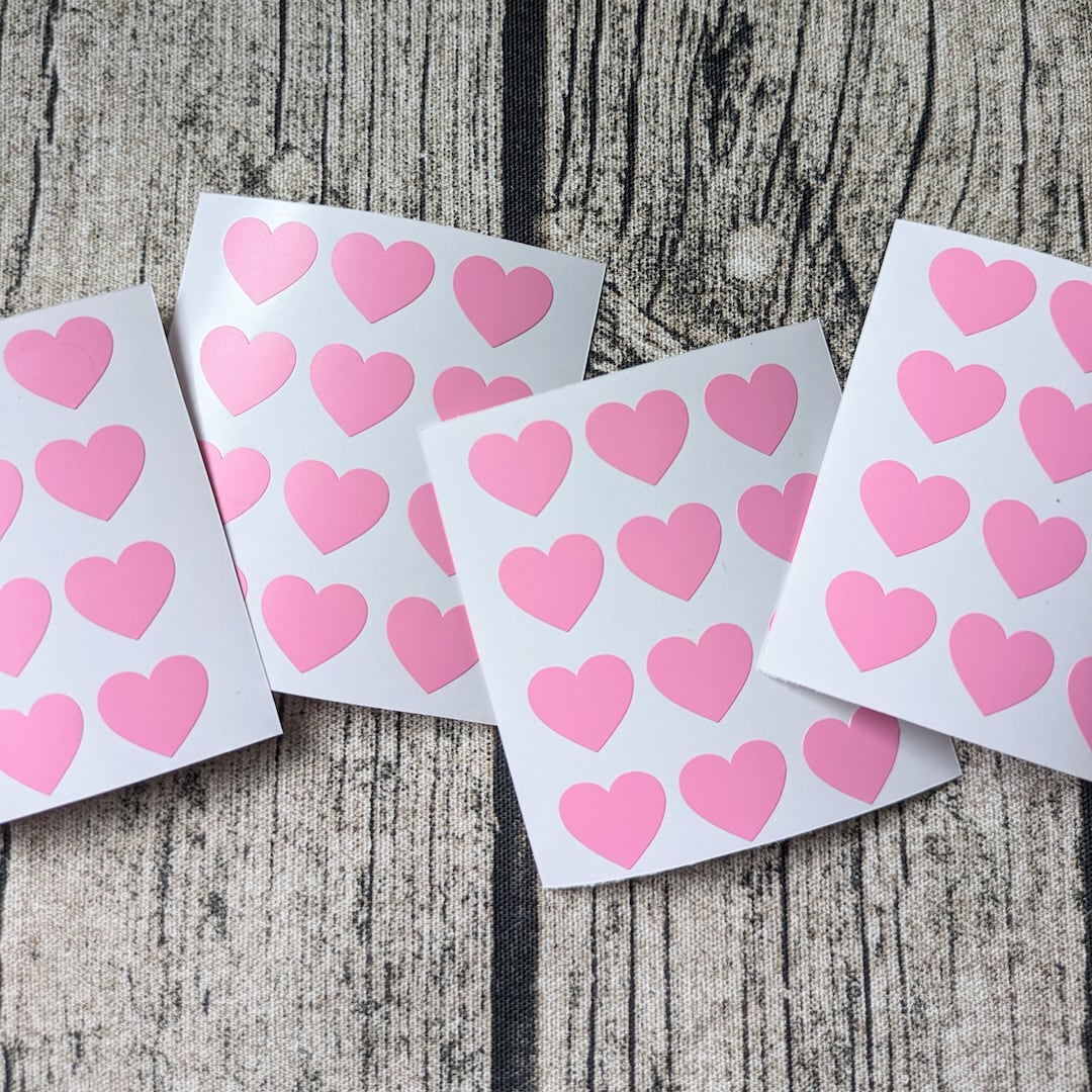 48 Pink Heart Stickers, Pink Heart Mini Decals, Pink Heart Envelope ...