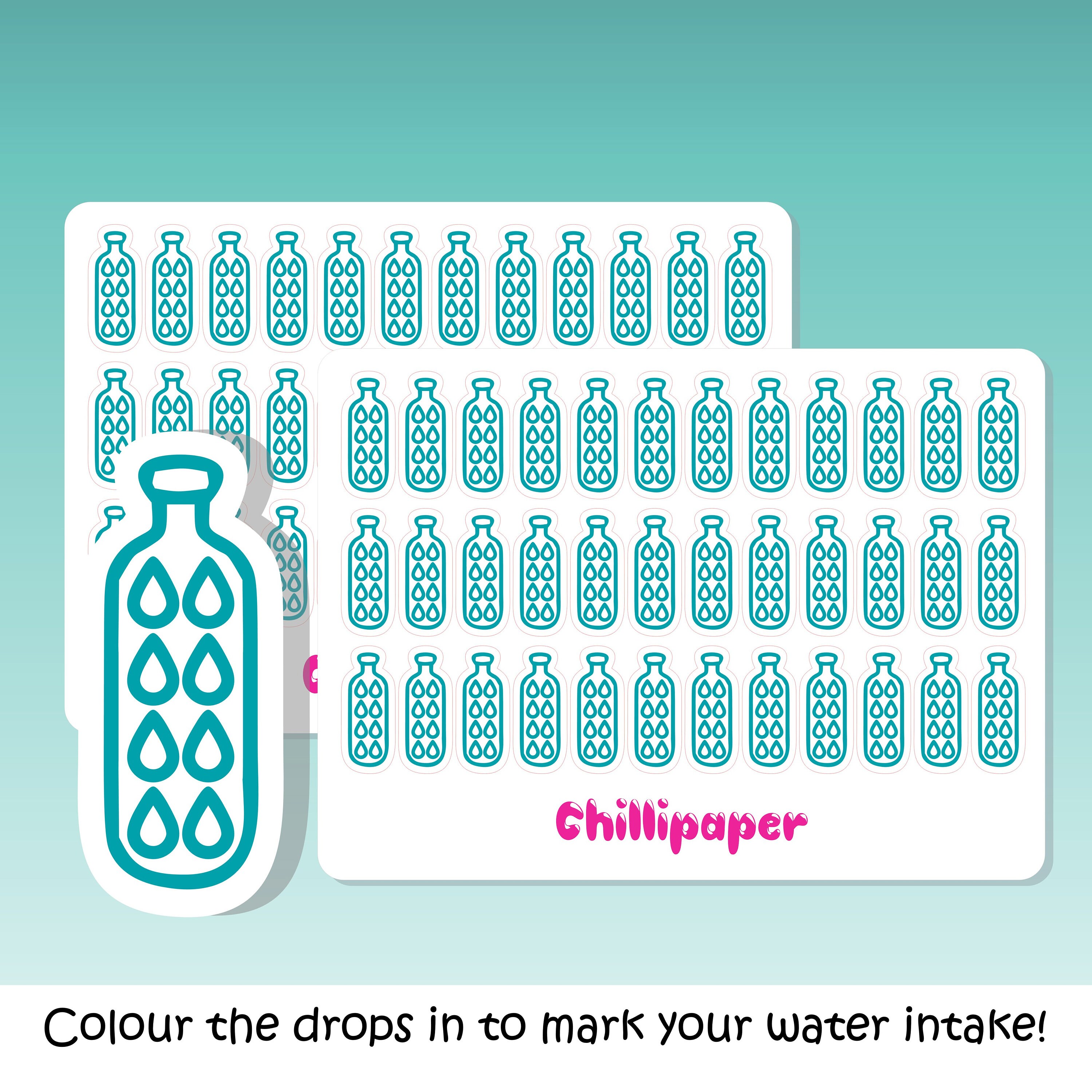 Water Bottle Hydrate Stickers Colour Choice Health Planner - Etsy UK