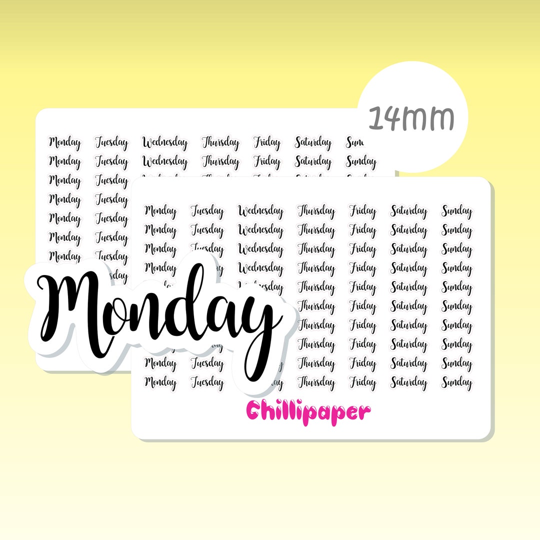 SMALL Weekday Stickers, Script Planner Stickers UK, Headers, Choose ...